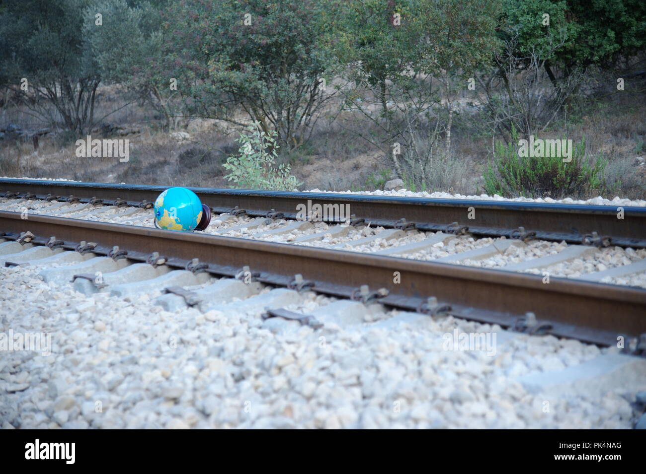 a globe on railway, of train Stock Photo - Alamy