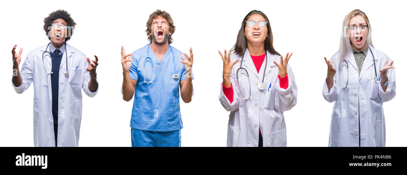 Collage of group of doctor, nurse, surgeon people over isolated ...