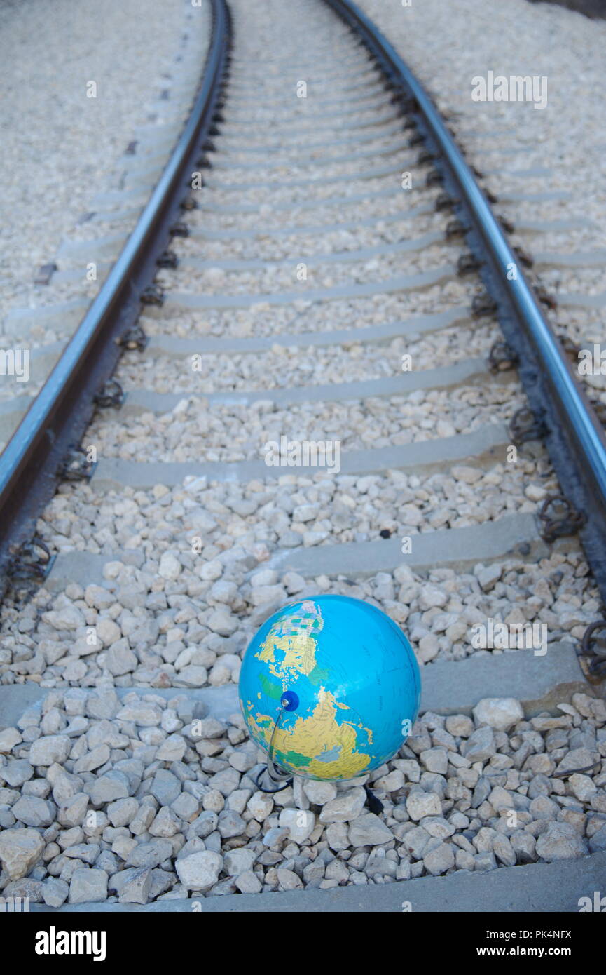 a globe on railway, of train Stock Photo - Alamy