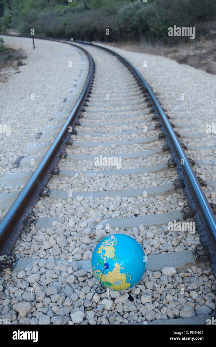 a globe on railway, of train Stock Photo - Alamy