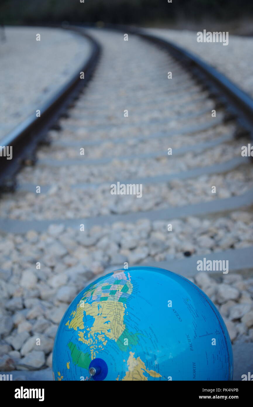 a globe on railway, of train Stock Photo - Alamy