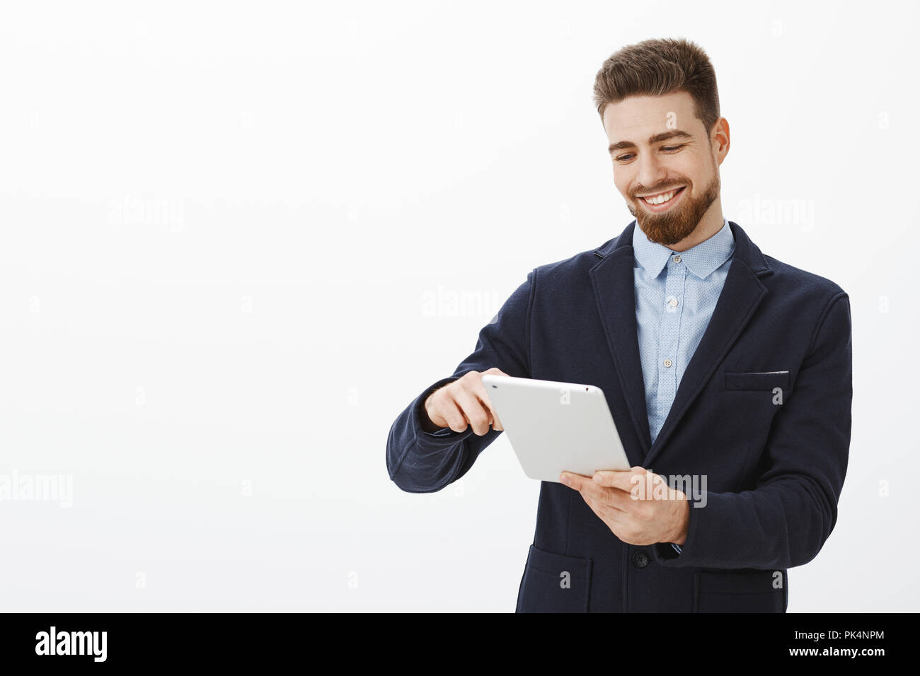 What pleasure looking at bank account full of money. Delighted handsome ...