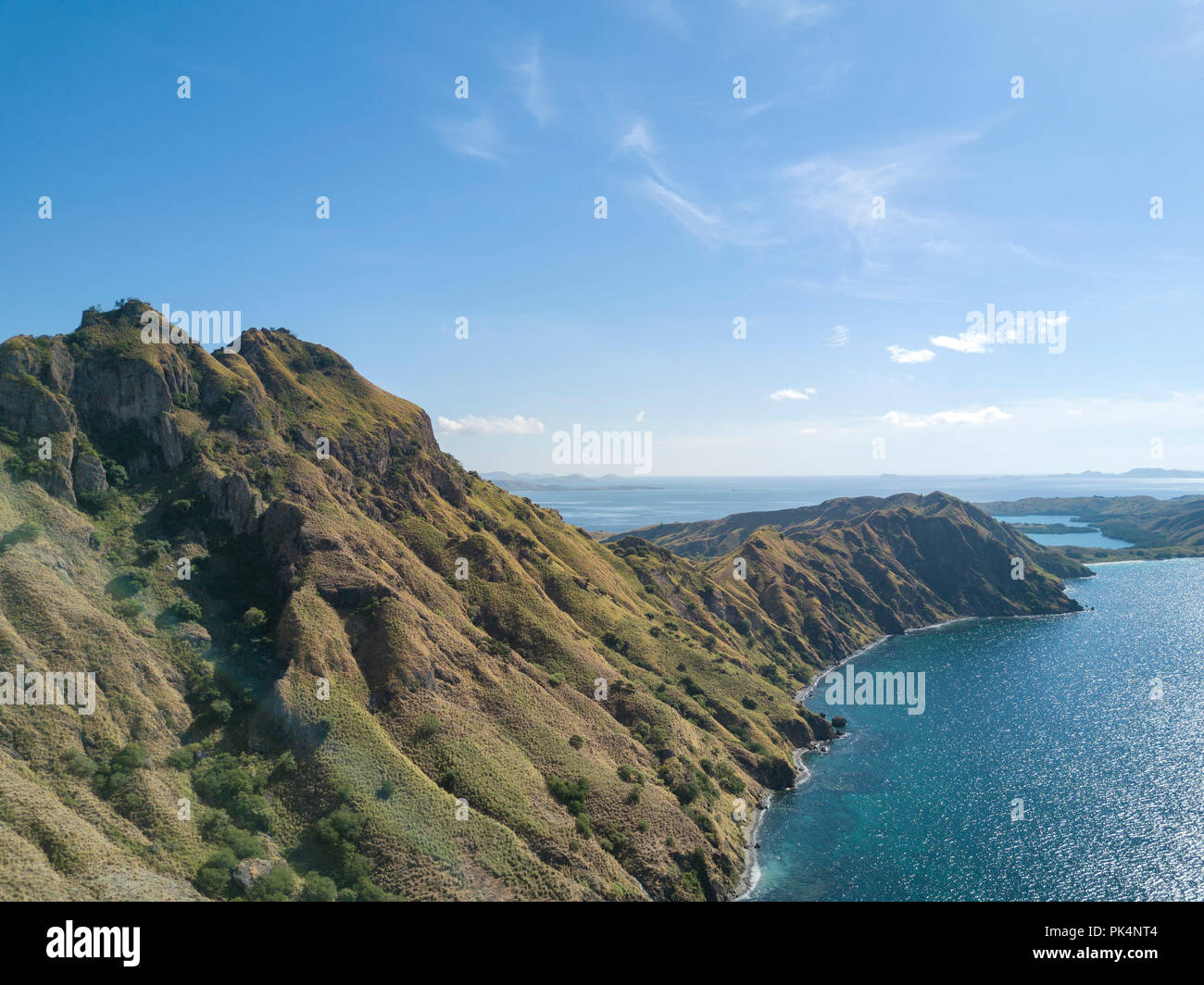 Aerial of a mountainous part of Pulau Padar Island in the Komodo ...
