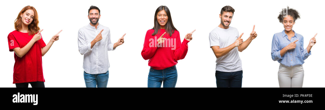 Collage of group chinese, indian, hispanic people over isolated ...