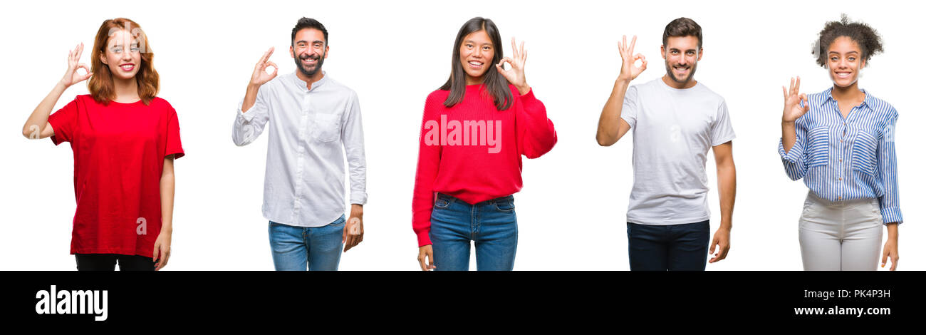 Collage of group chinese, indian, hispanic people over isolated ...