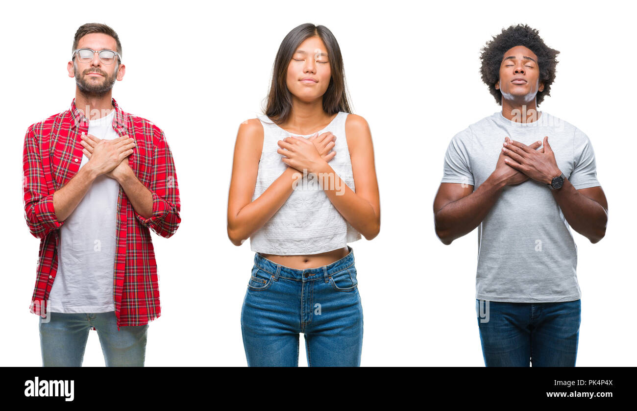 Collage of group of Chinese, african american, hispanic people over ...