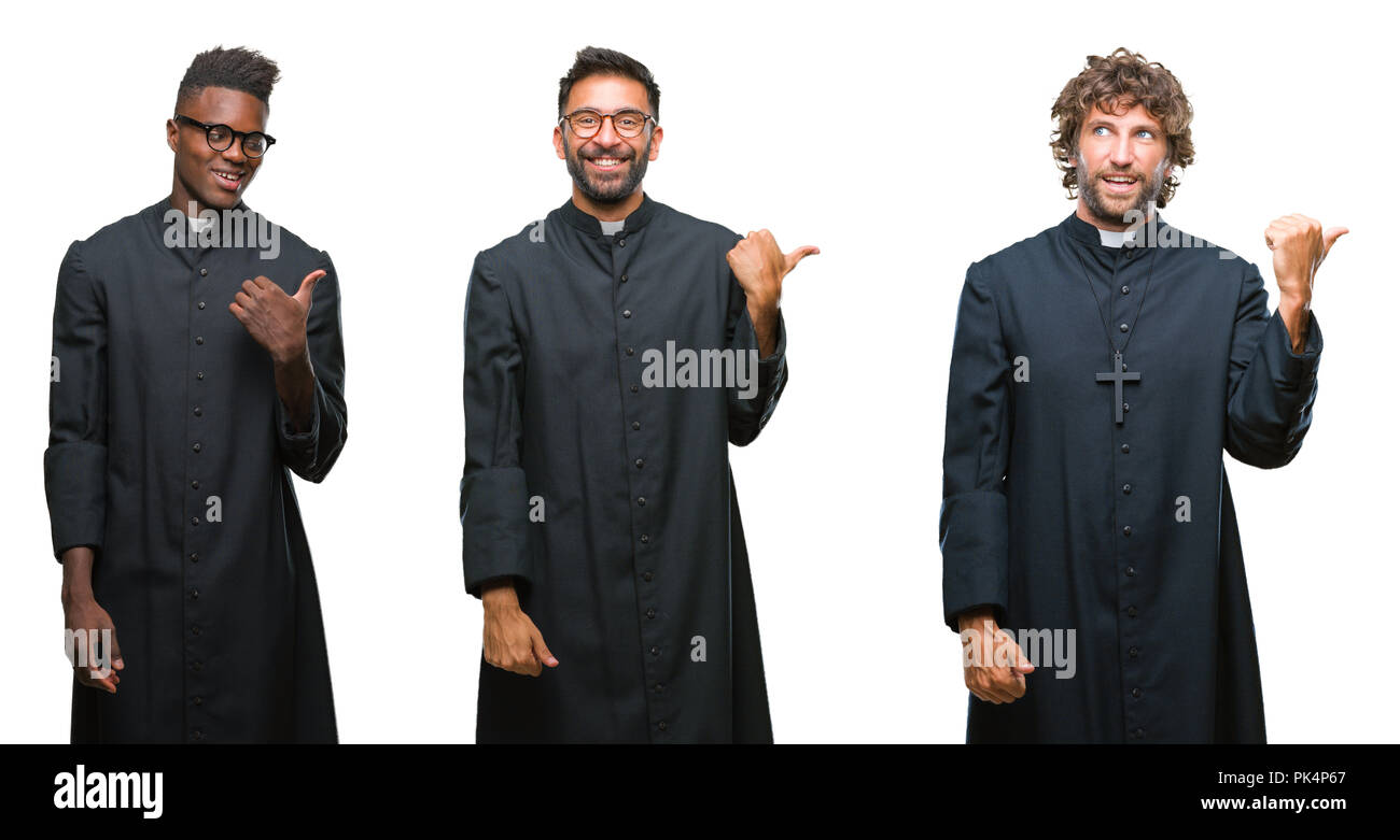 Collage of christian priest men over isolated background smiling with ...