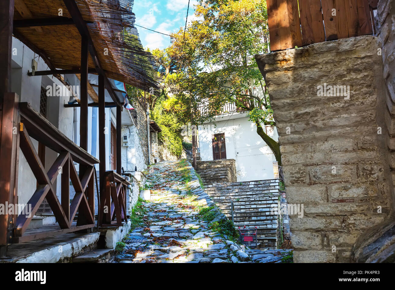 Street view at Makrinitsa village of Pelion, Greece Stock Photo - Alamy