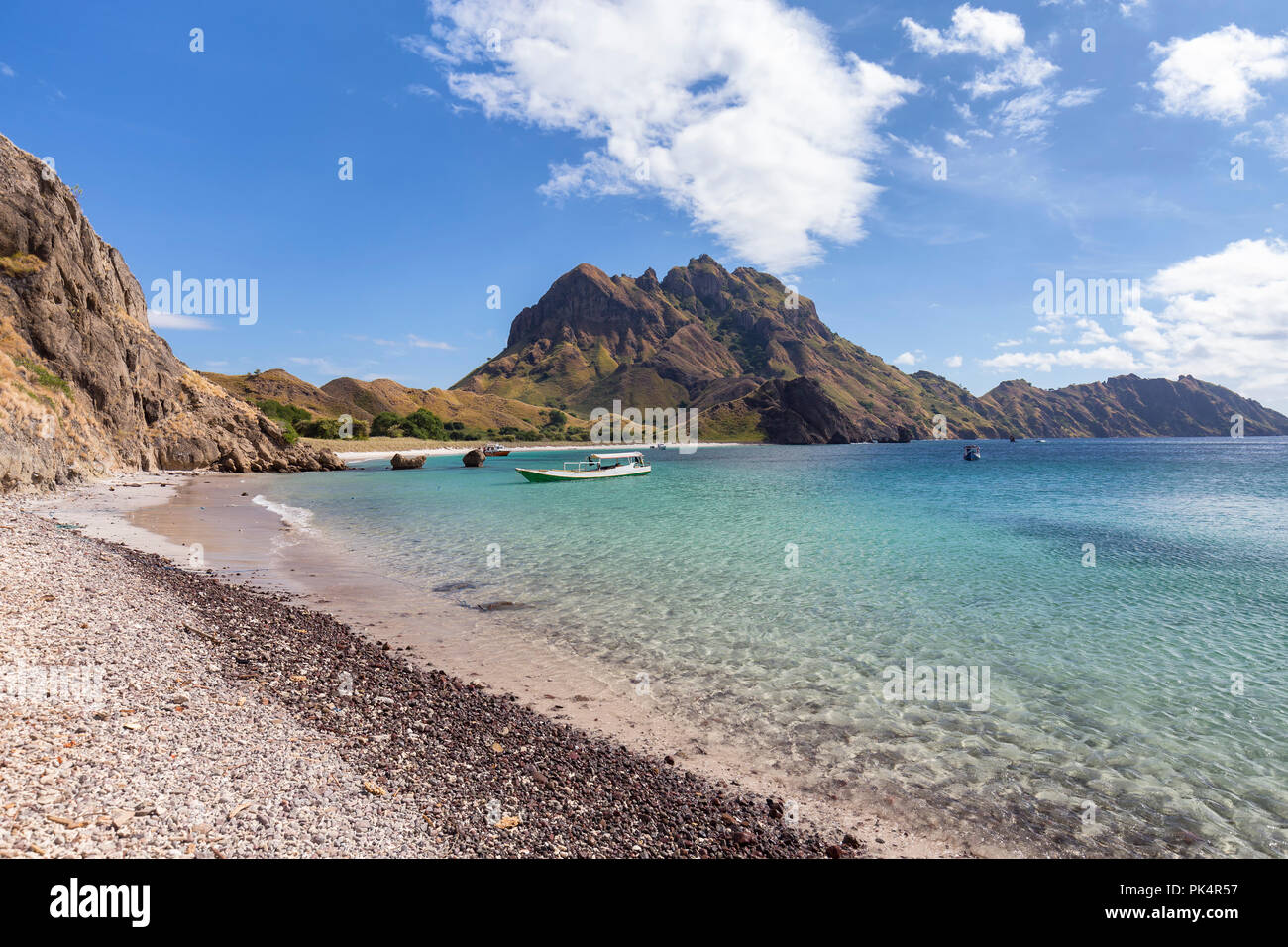 Rock and sand beaches on Pulau Padar island in the Komodo National Park ...