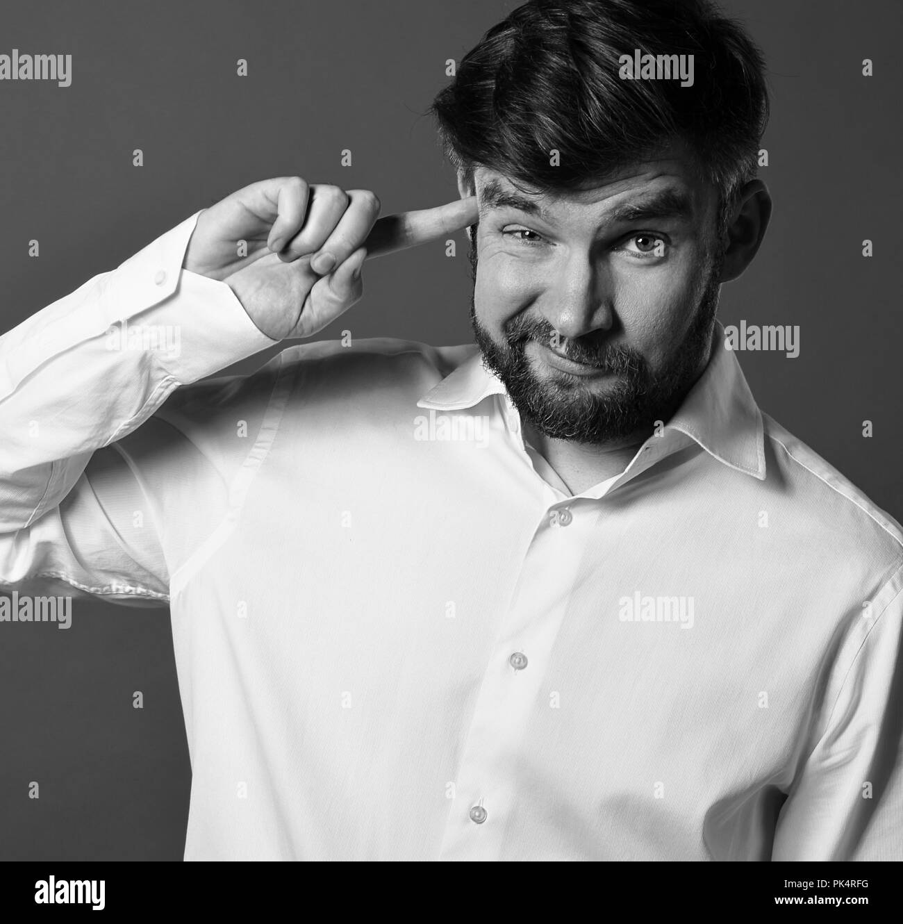 Portrait attractive guy showing Black and White Stock Photos & Images ...