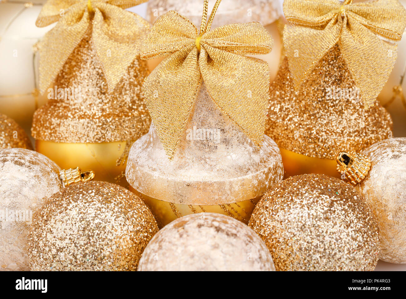Christmas balls and bells closeup picture Stock Photo - Alamy