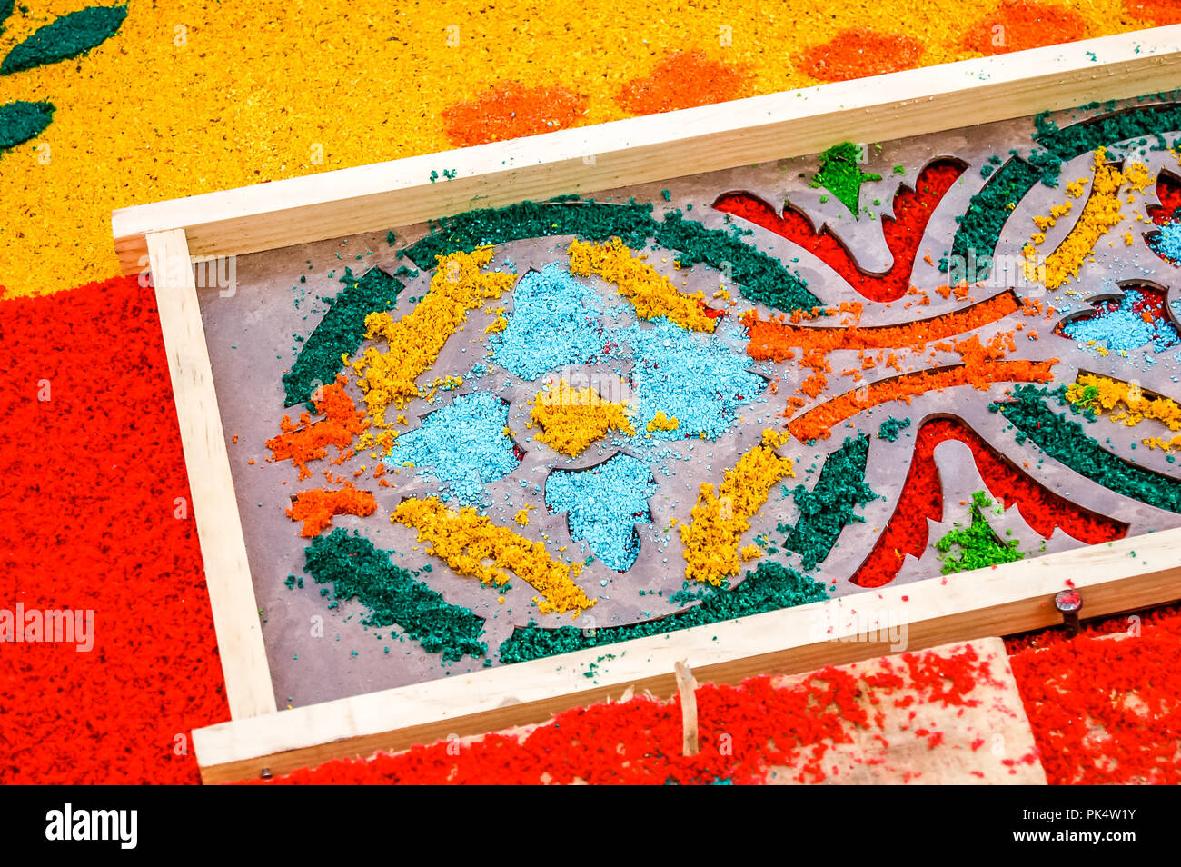 Antigua, Guatemala - April 5, 2009: Dyed sawdust Holy Week procession ...