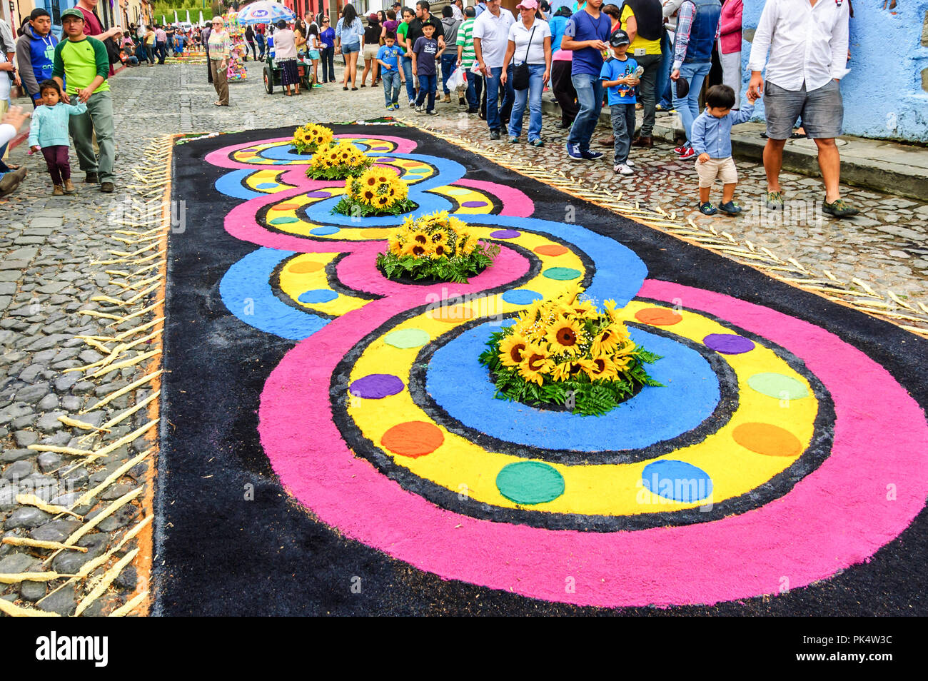Antigua, Guatemala - Mar 1, 2015: Lent procession carpet in UNESCO ...