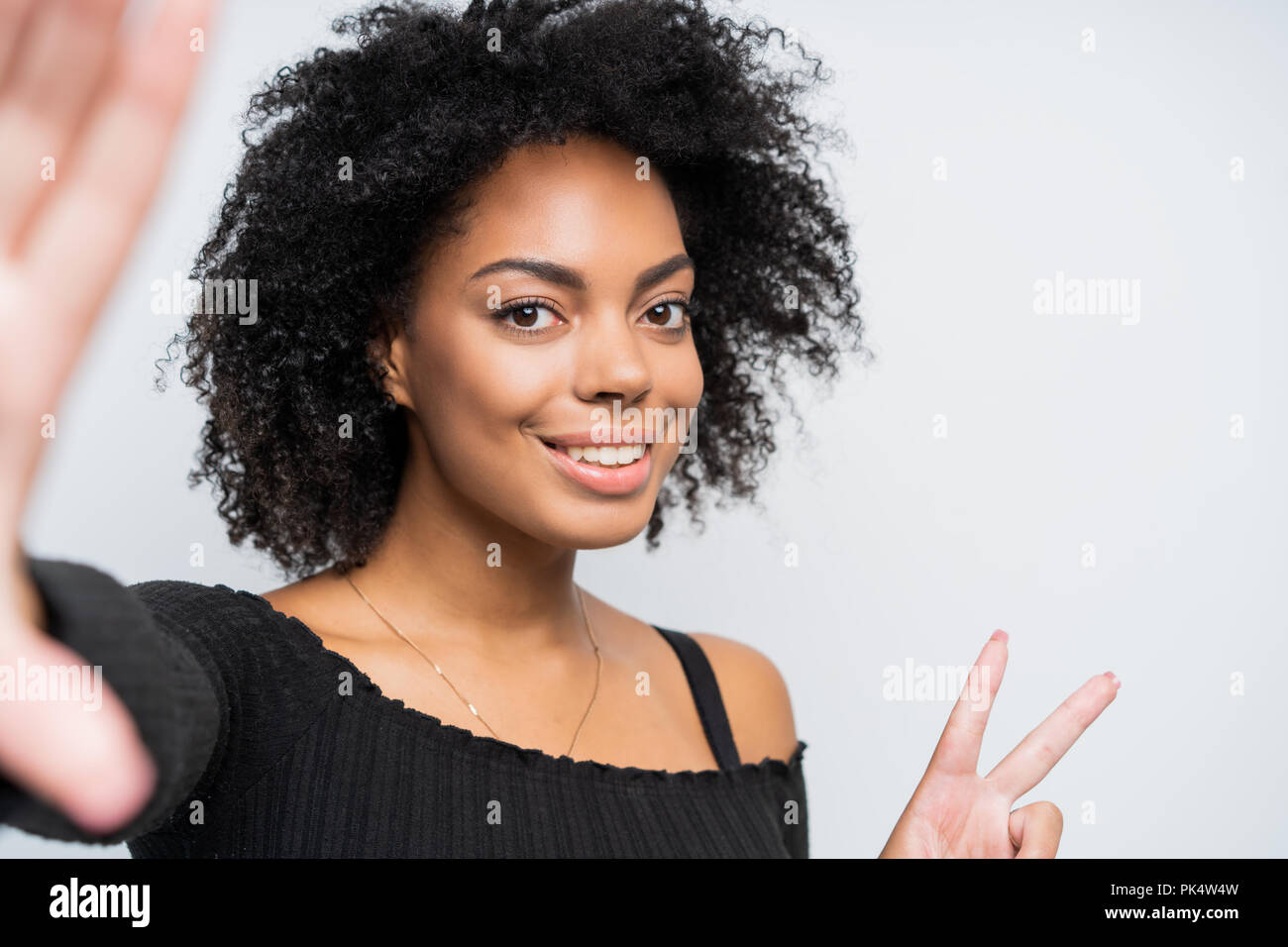 Close up self portrait of a beautiful african american woman taking a ...