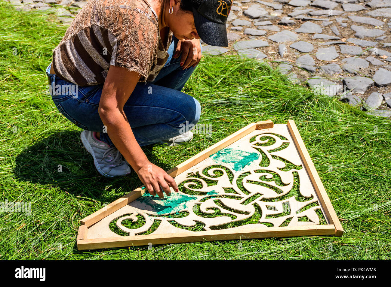 Antigua, Guatemala - March 6, 2016: Decorating Lent procession carpet ...