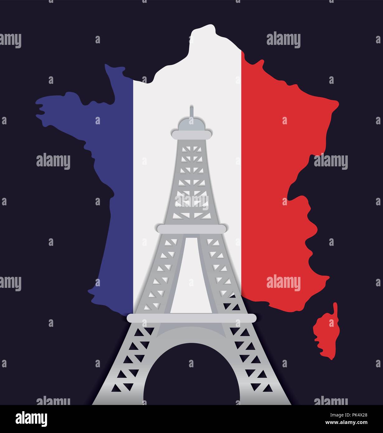 france culture card with flag and eiffel tower vector illustration ...