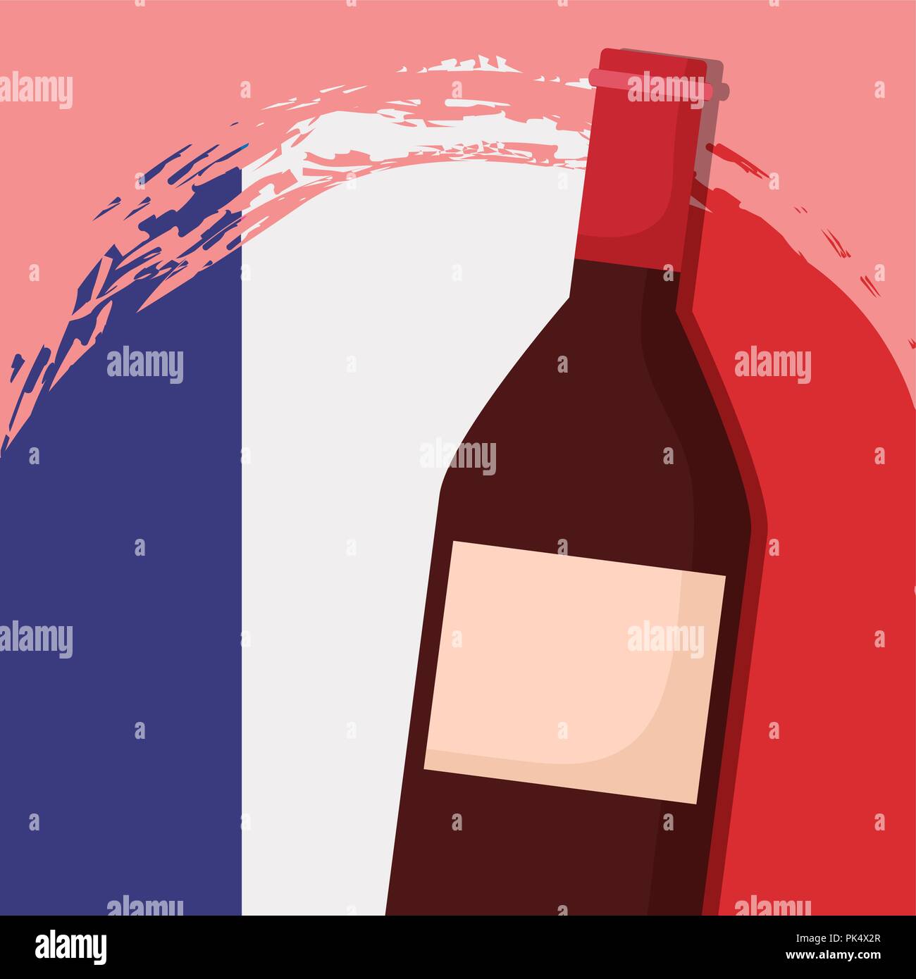 france culture card with flag and wine bottle vector illustration ...