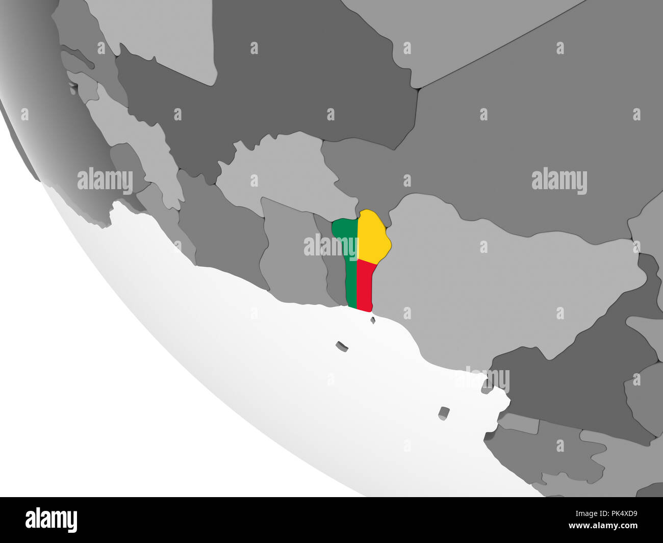 Benin on gray political globe with embedded flag. 3D illustration Stock ...