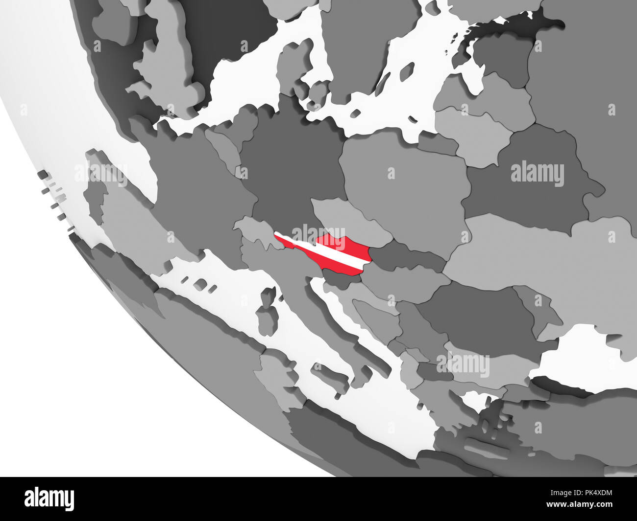 Austria on gray political globe with embedded flag. 3D illustration ...