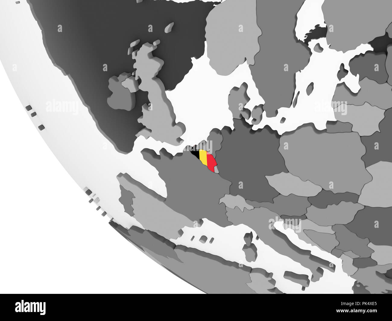Belgium on gray political globe with embedded flag. 3D illustration ...