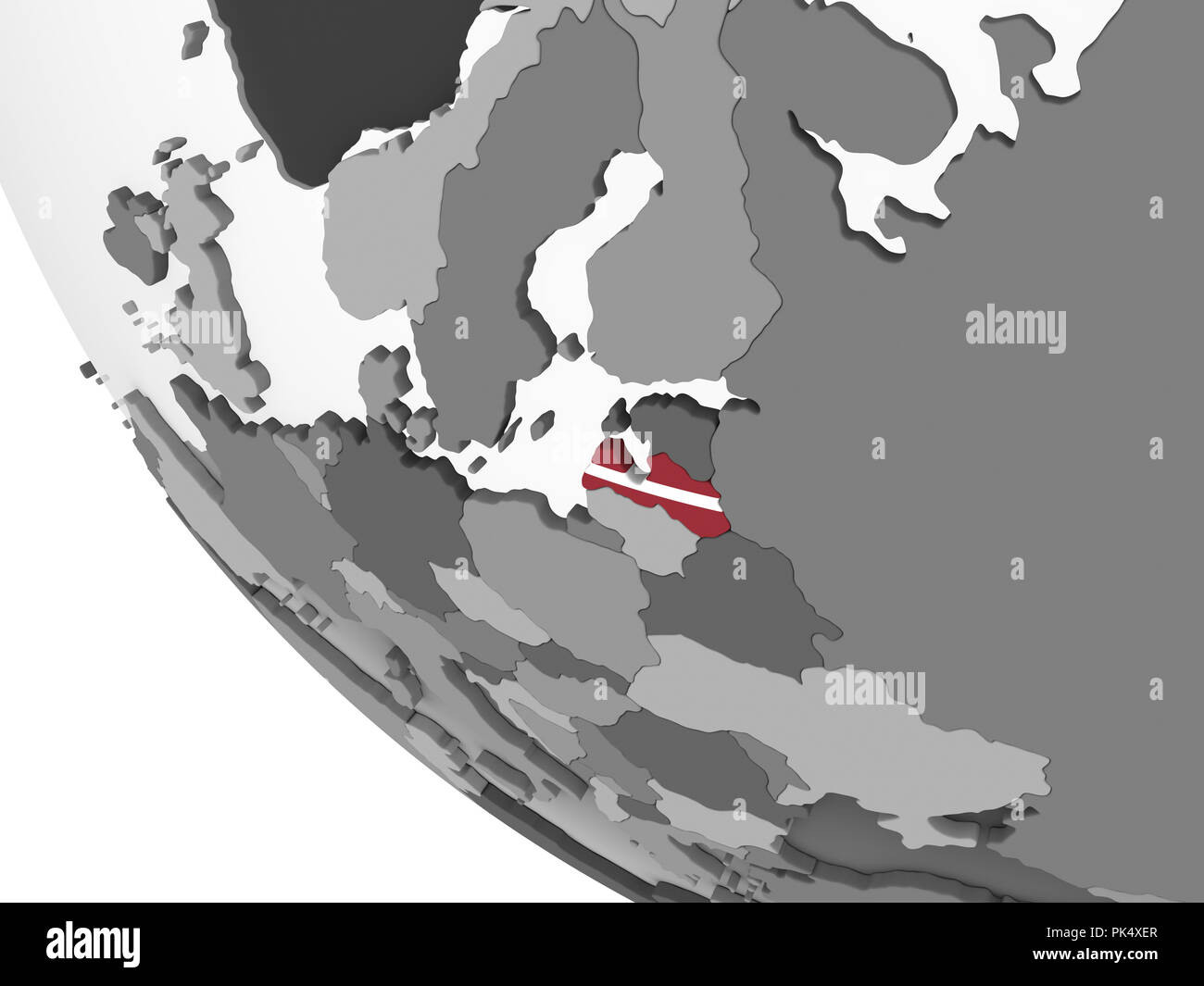 Latvia on gray political globe with embedded flag. 3D illustration ...