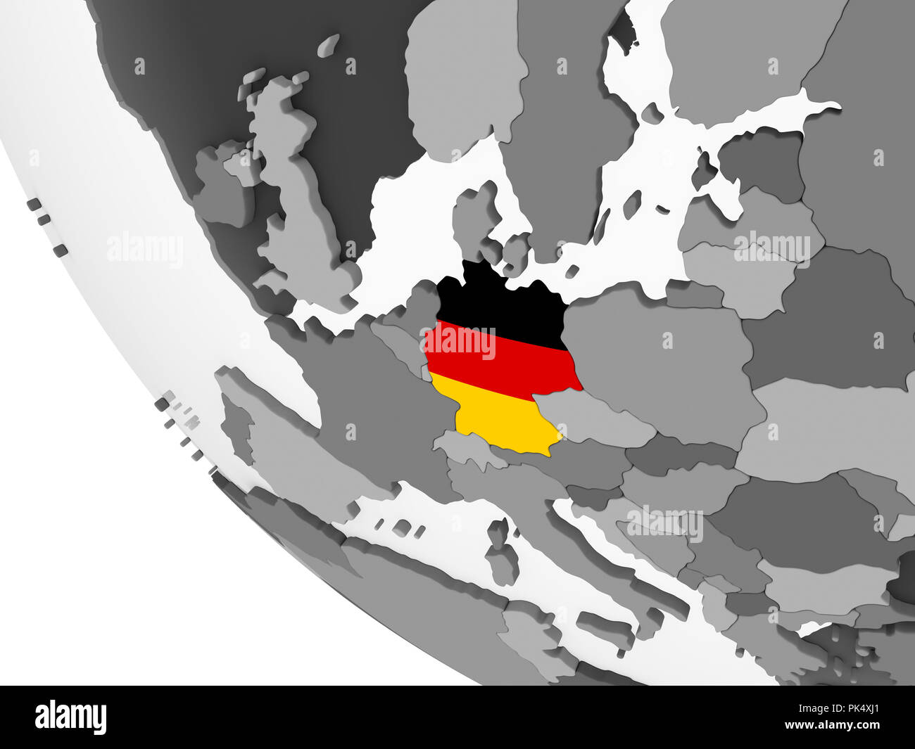 Germany on gray political globe with embedded flag. 3D illustration ...
