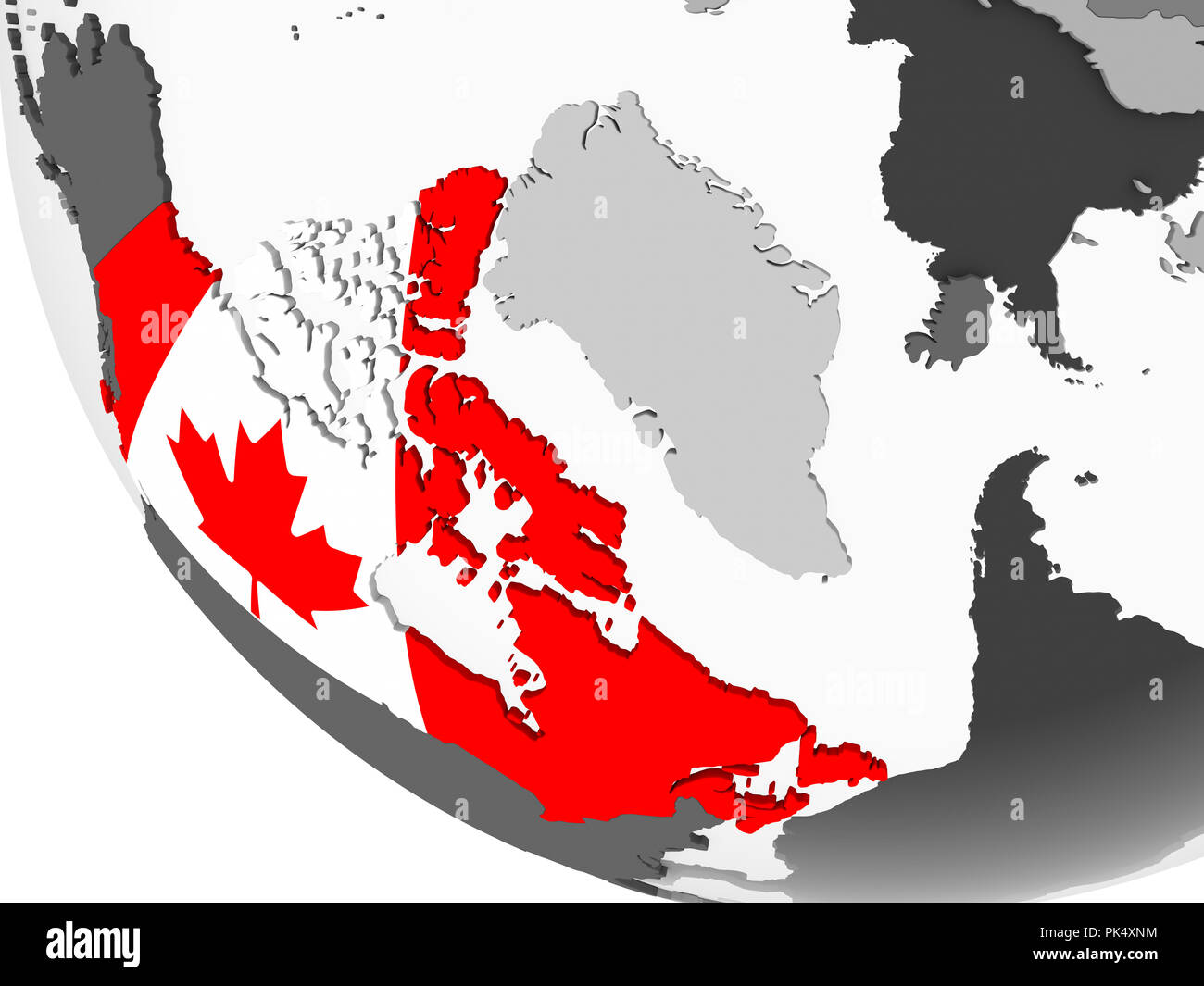 Canada on gray political globe with embedded flag. 3D illustration ...