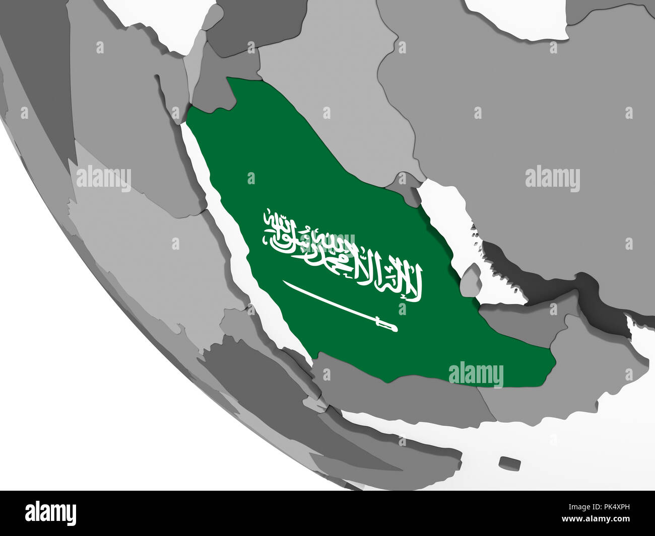 Saudi Arabia on gray political globe with embedded flag. 3D ...