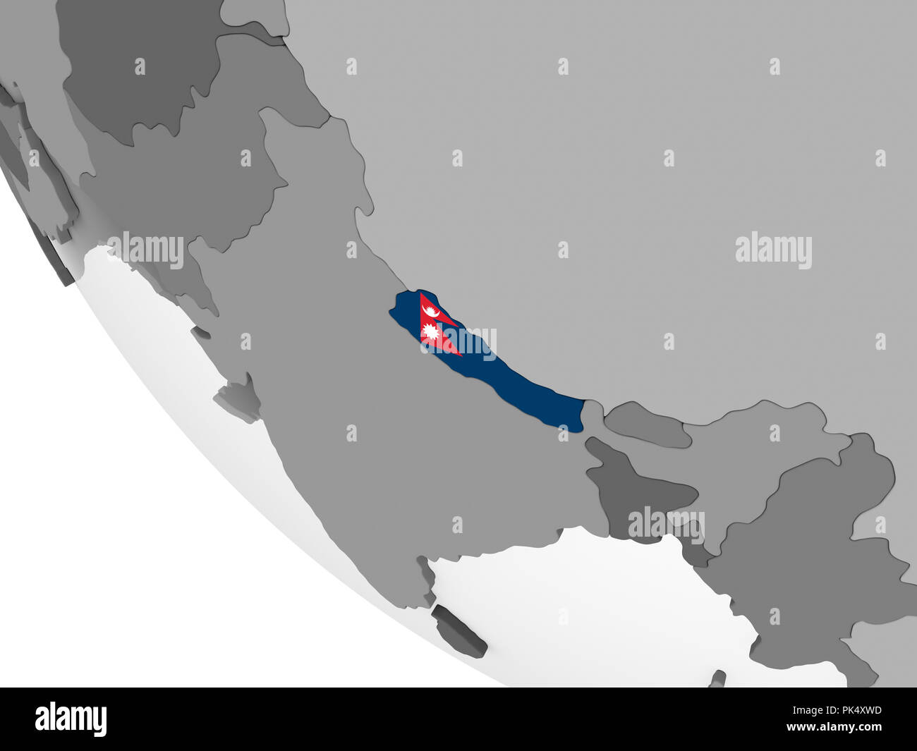 Nepal on gray political globe with embedded flag. 3D illustration Stock ...