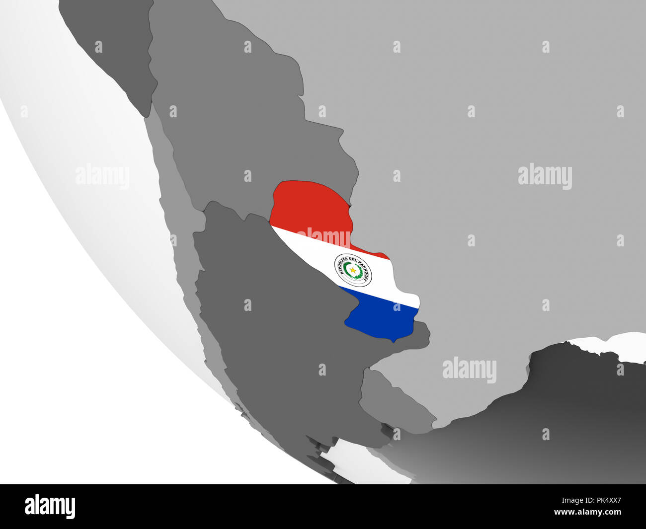 Paraguay on gray political globe with embedded flag. 3D illustration ...