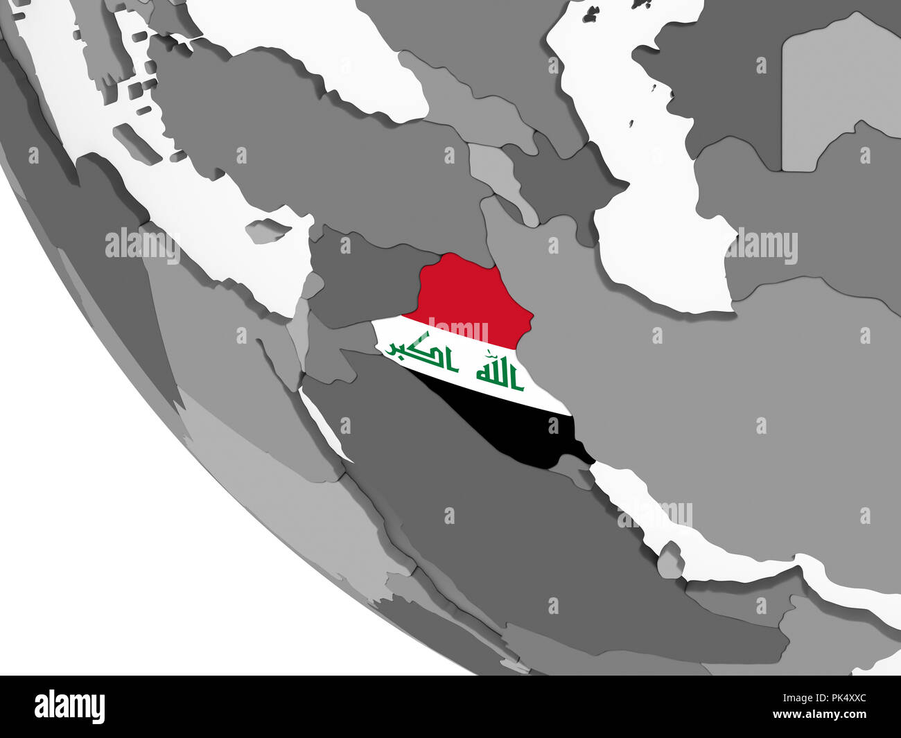 Iraq on gray political globe with embedded flag. 3D illustration Stock ...