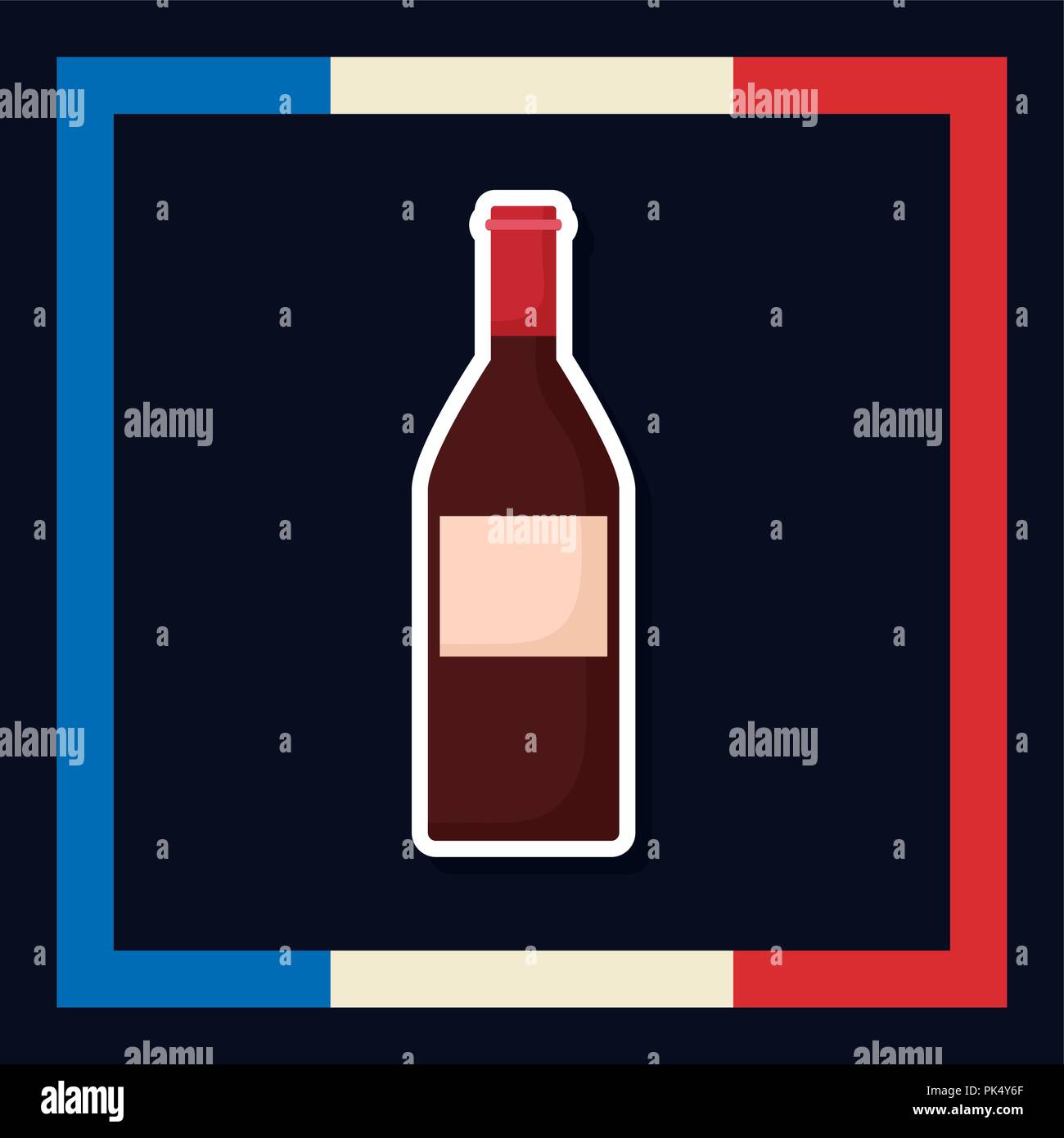 france culture card with flag and wine bottle vector illustration ...