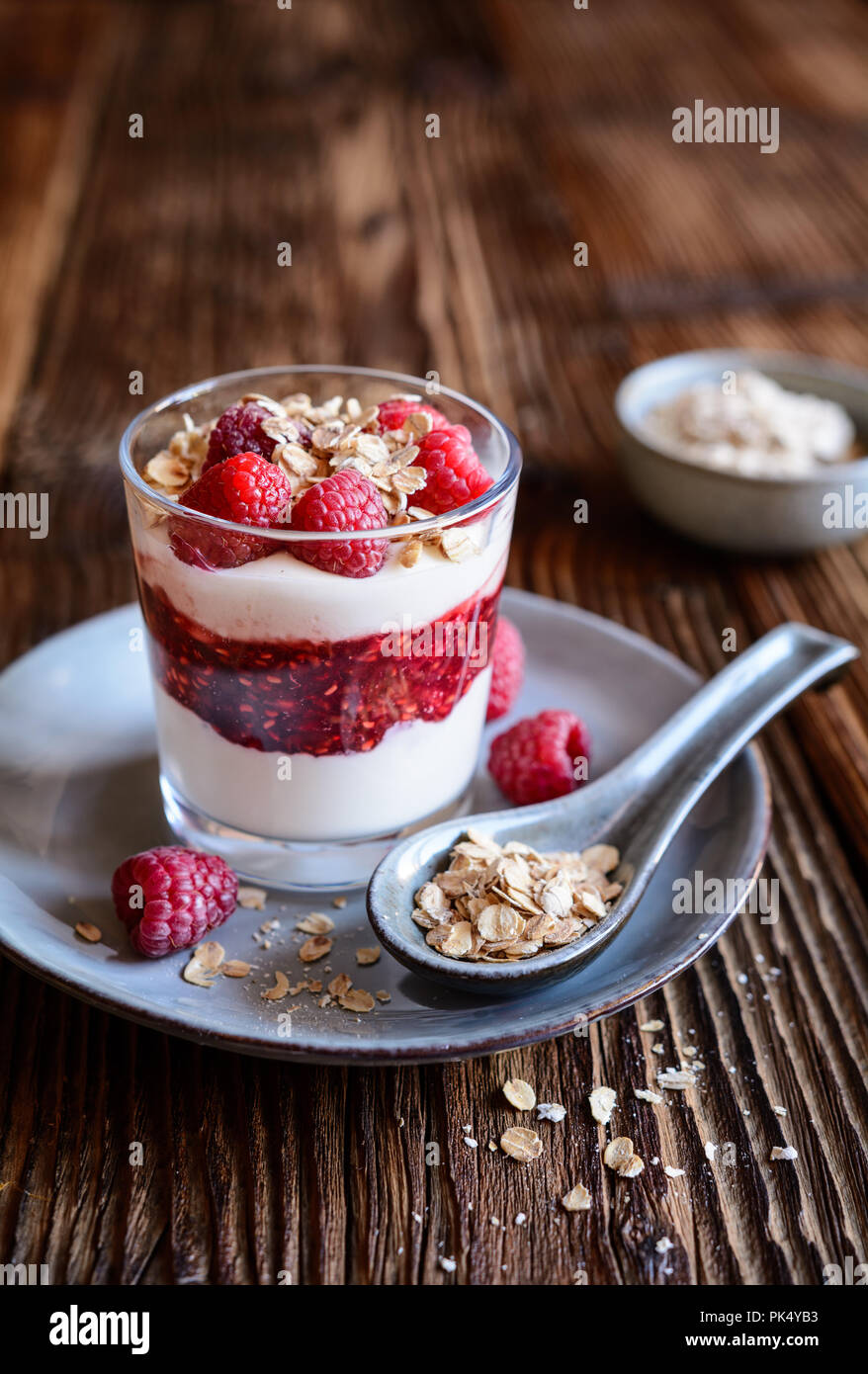 Cranachan - traditional Scottish dessert with whipped cream, roasted ...
