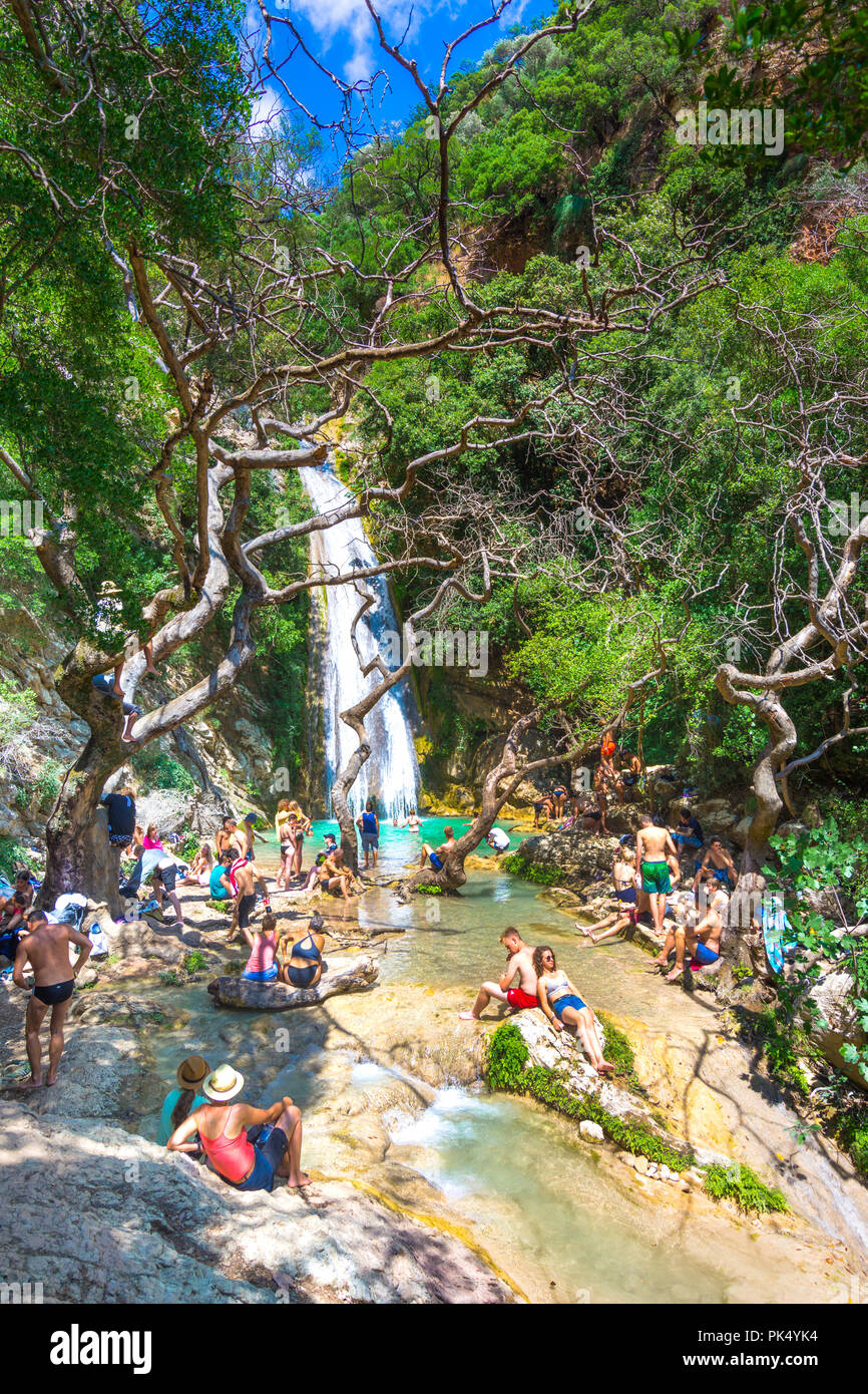Waterfall in the Neda. The Neda is a river in the western Peloponnese ...