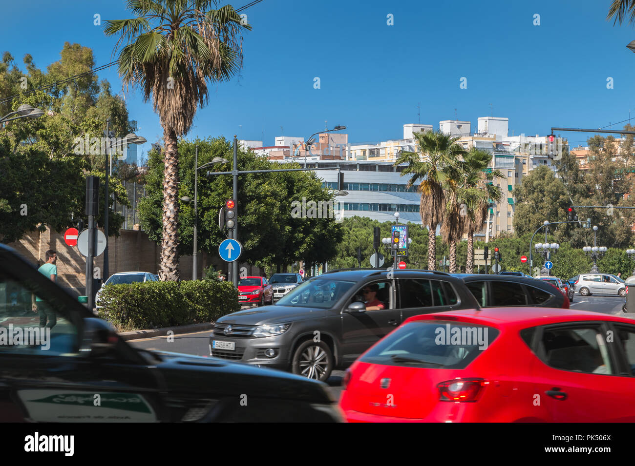 Valencia, Spain - June 18, 2017: car stuck in a crossroads during rush ...