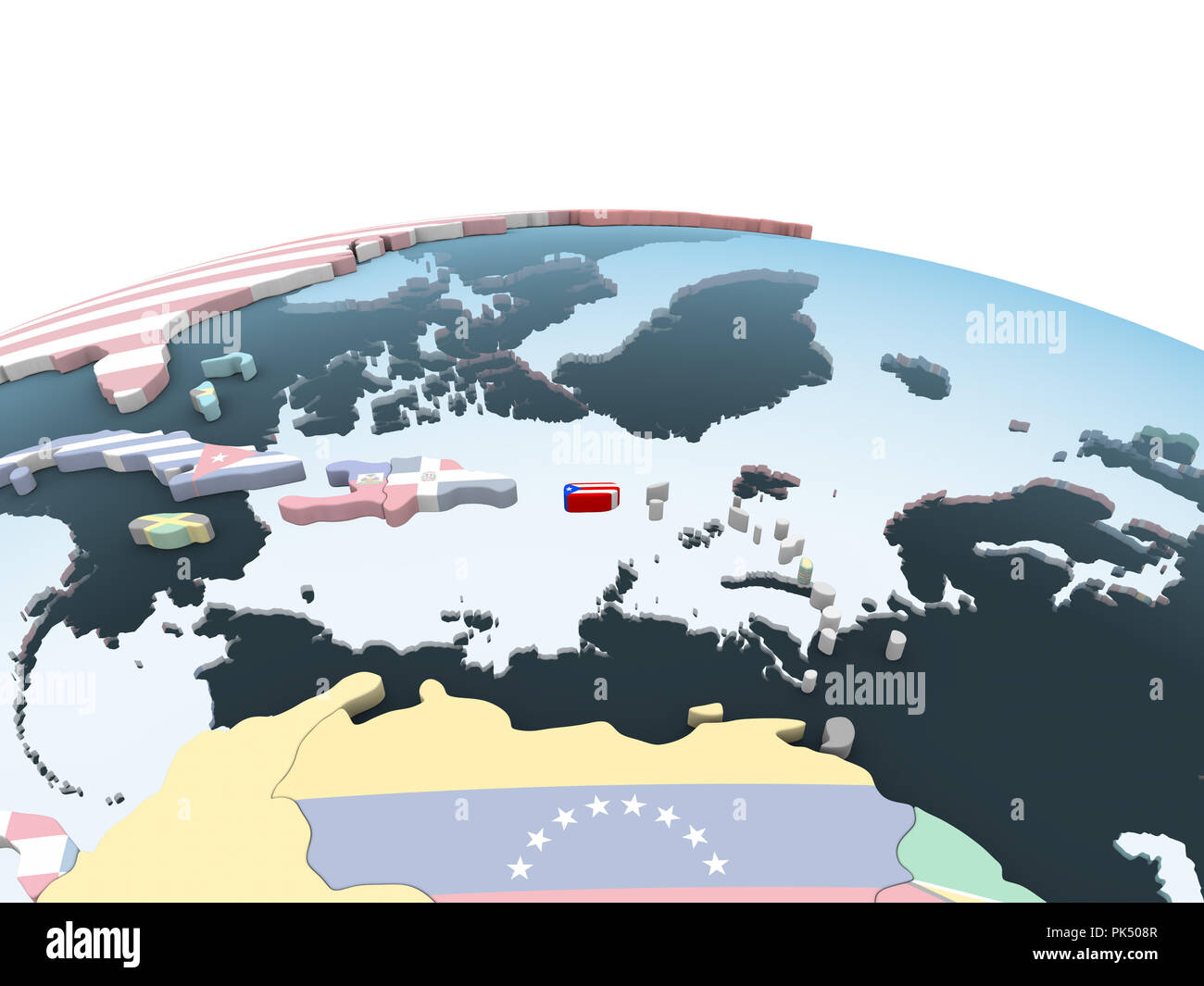 Puerto Rico on bright political globe with embedded flag. 3D ...