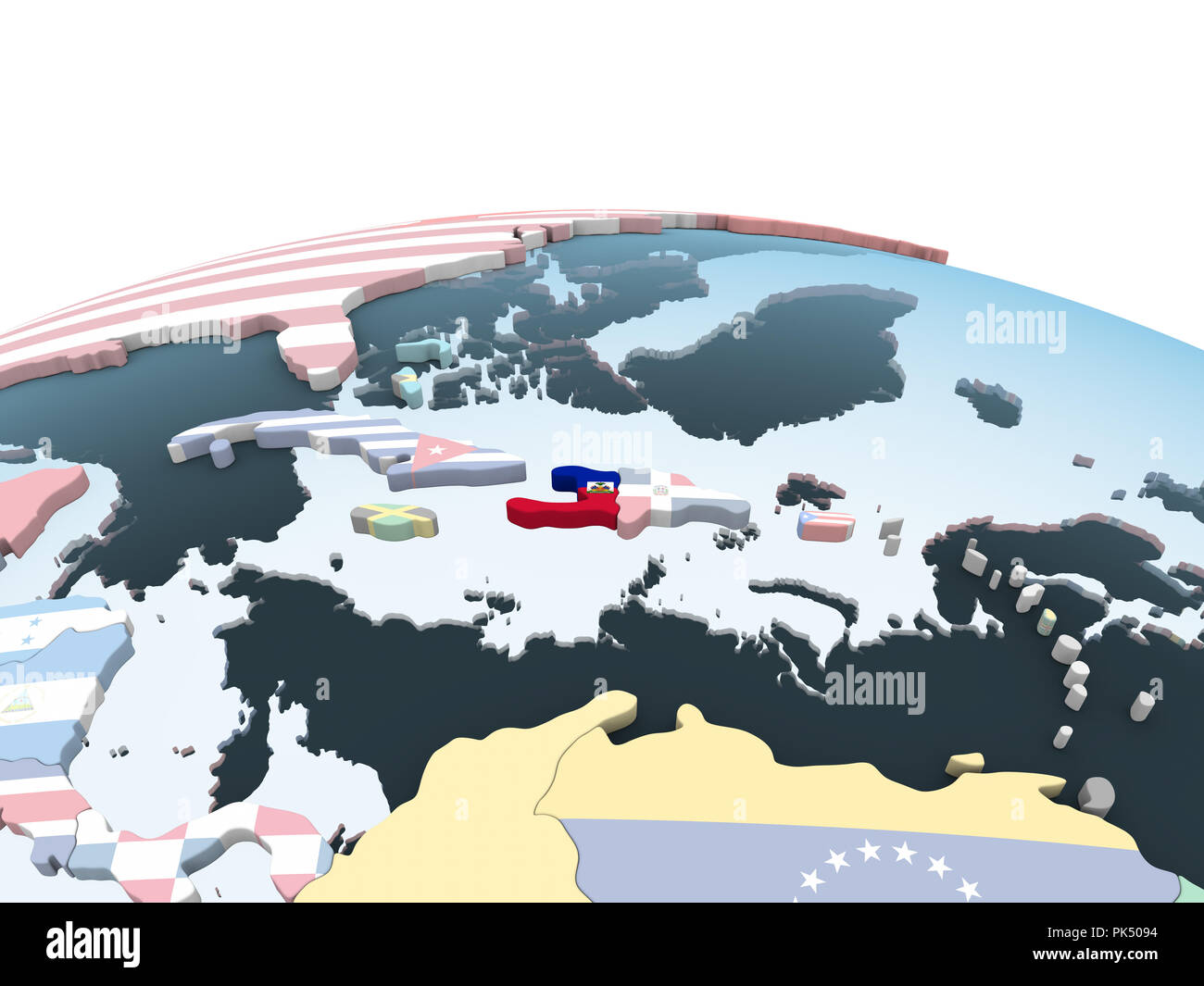 Haiti on bright political globe with embedded flag. 3D illustration ...