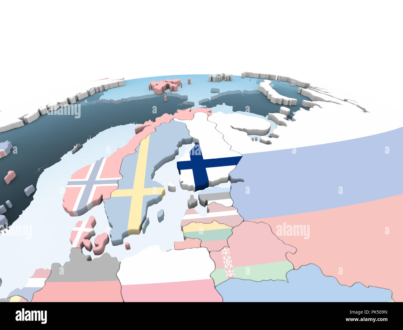 Finland on bright political globe with embedded flag. 3D illustration ...