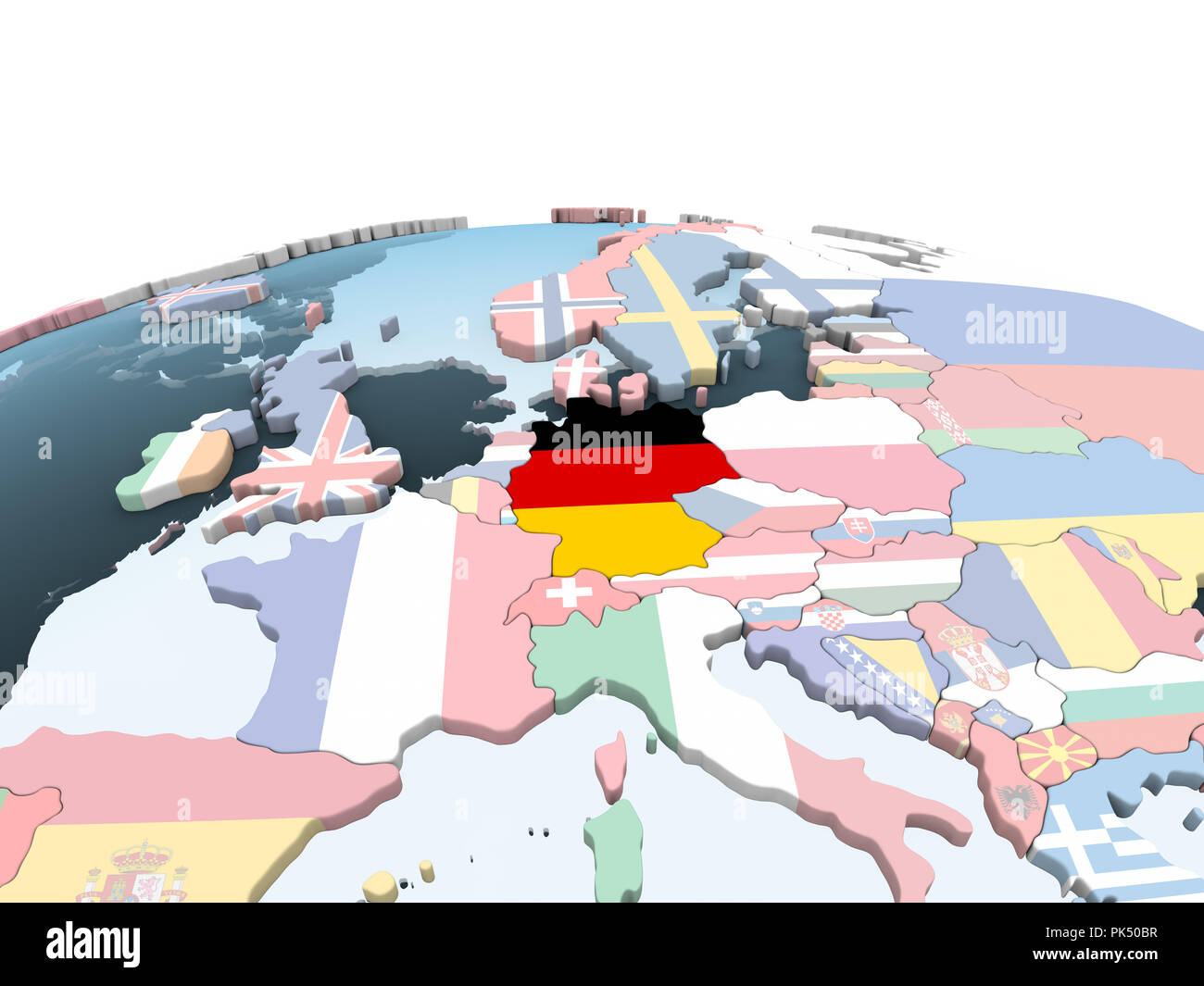 Germany on bright political globe with embedded flag. 3D illustration ...