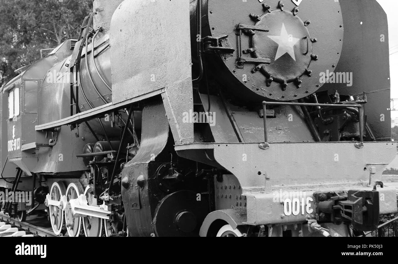 Black and white photo of details of the metal parts of vintage r Stock ...