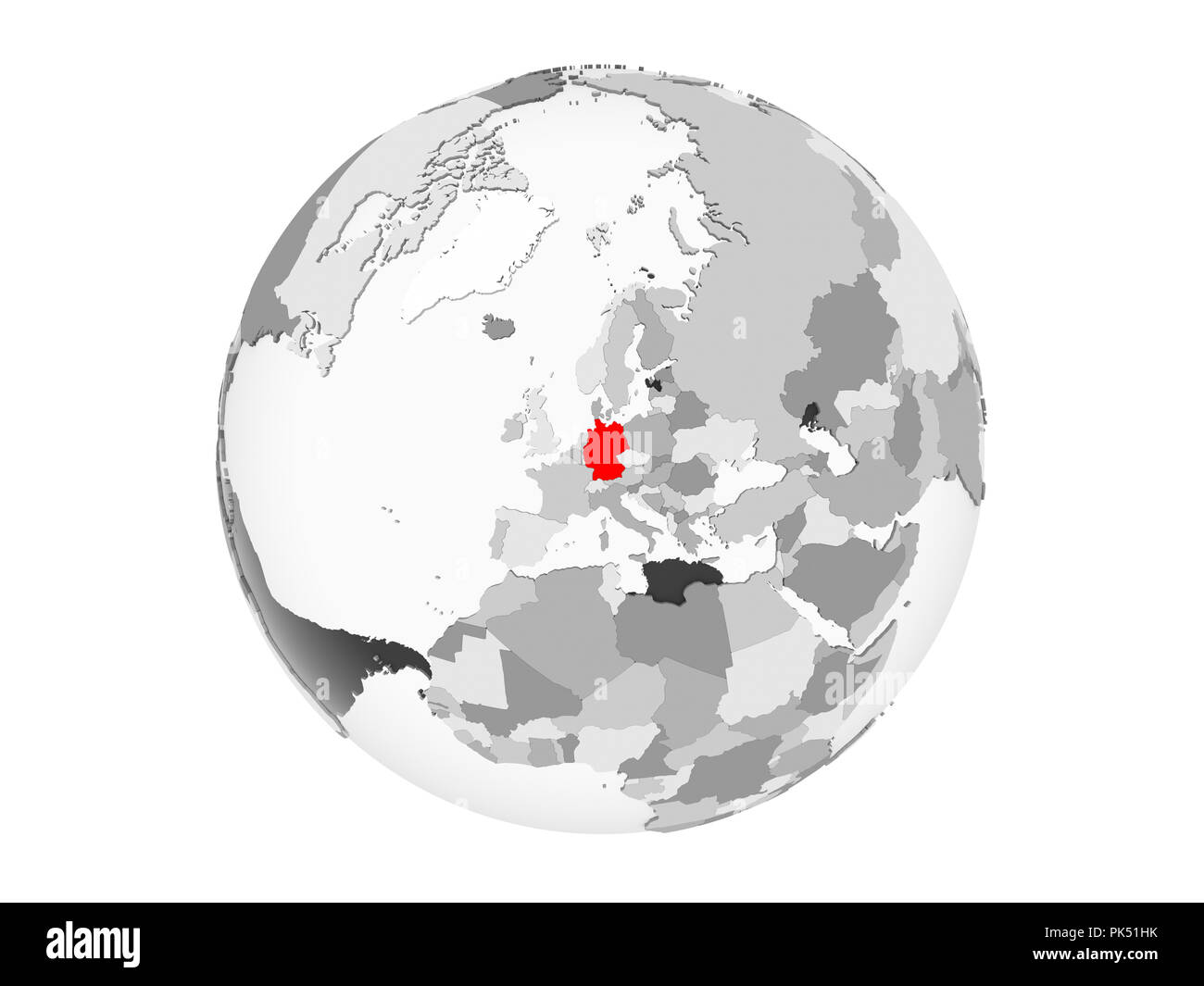 Germany highlighted in red on grey political globe with transparent ...