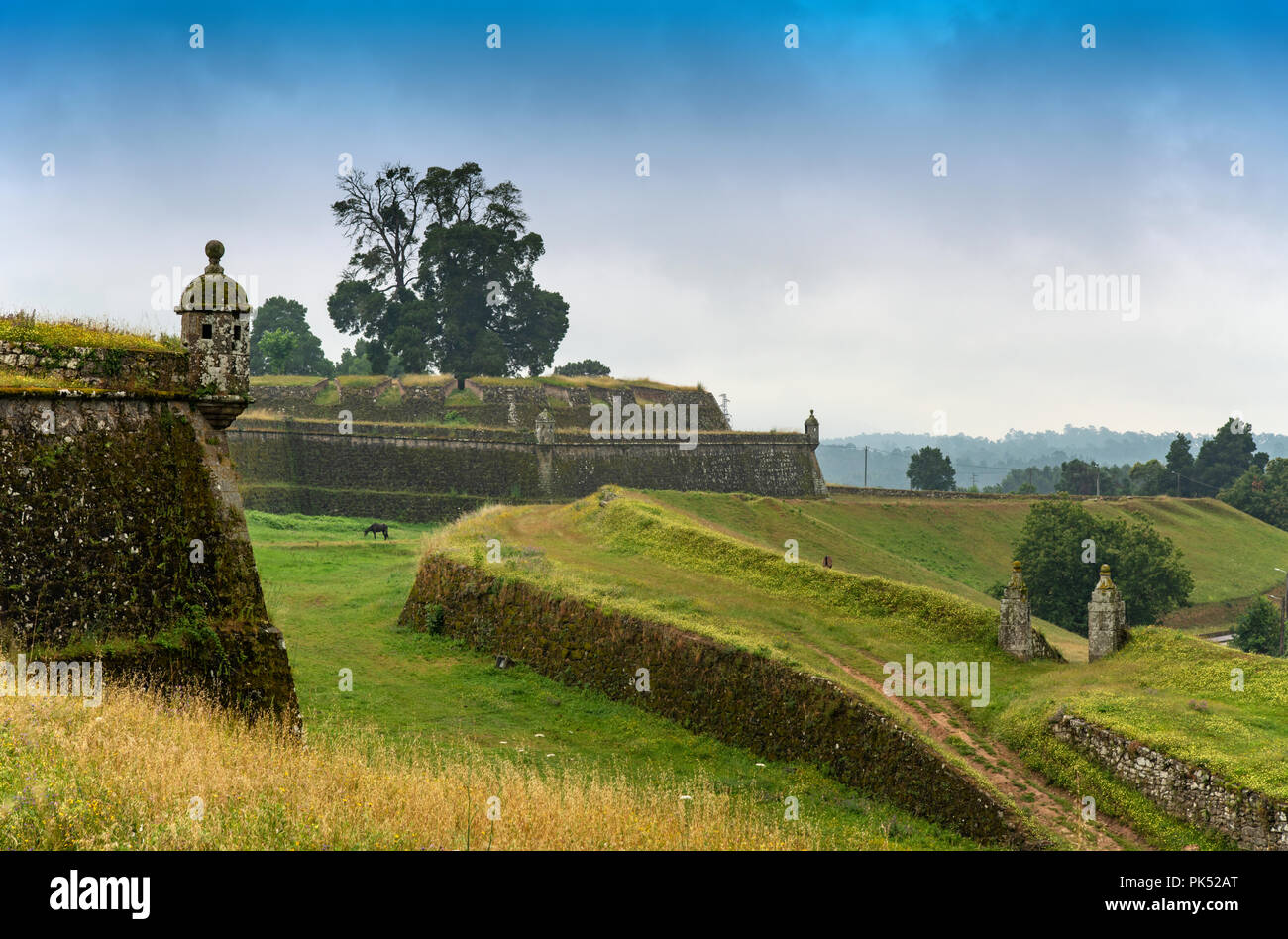 The 17th century fortifications of Valença do Minho overlooking Galicia ...