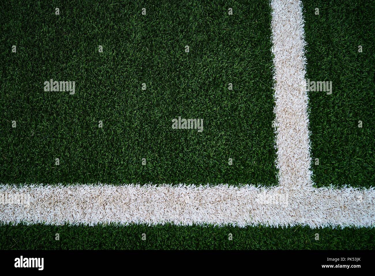 Artificial Green Grass Football / Soccer Field / Pitch & White Stripe ...