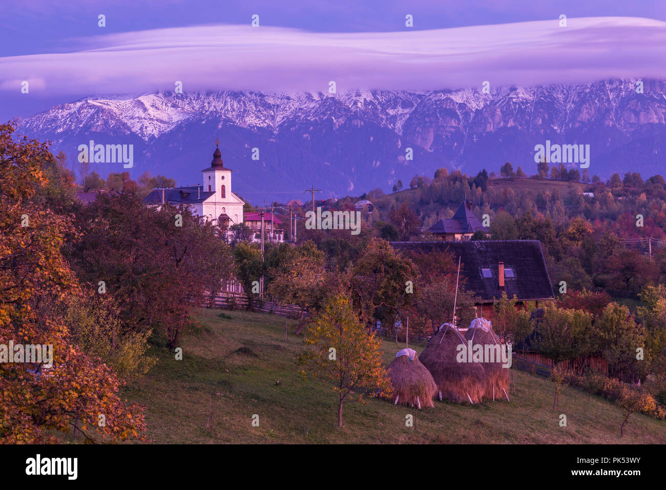 Autumn alpine landscape, famous alpine village with spectacular gardens ...