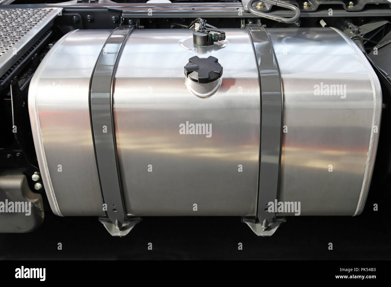 Silver fuel tank for big semi truck Stock Photo - Alamy