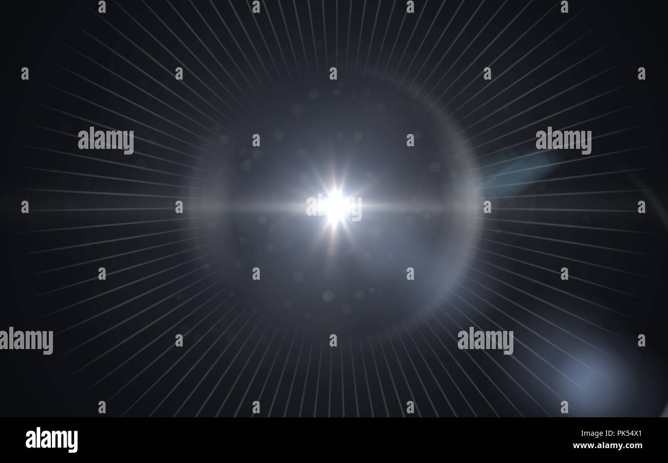 Beautiful blue digital lens flare in black background horizontal frame ...