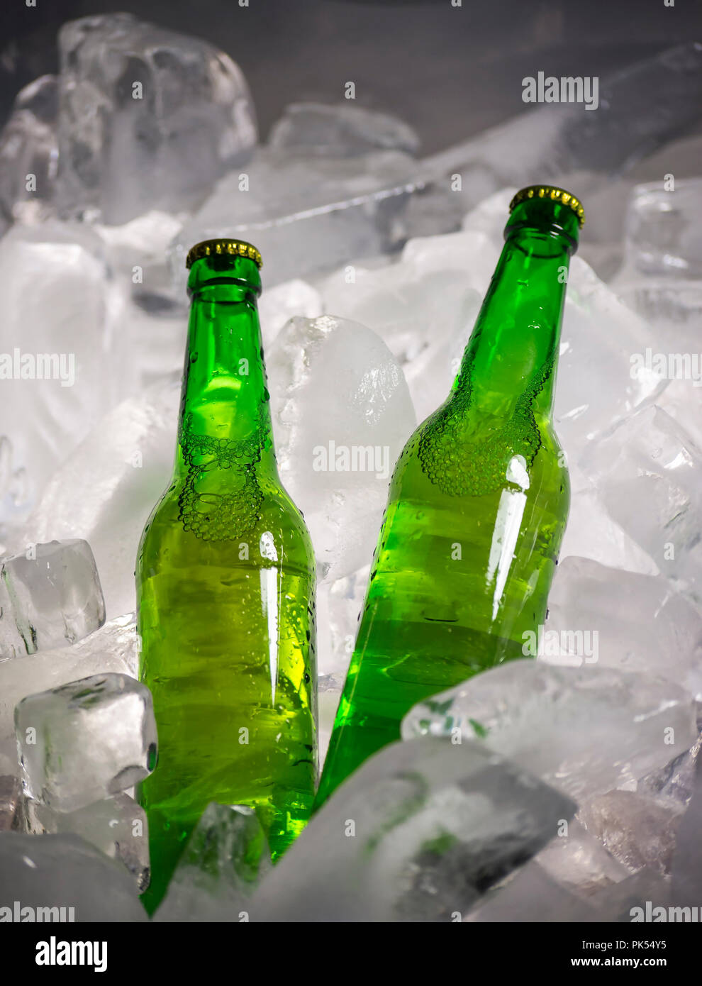 Bottles of beer on ice Stock Photo - Alamy