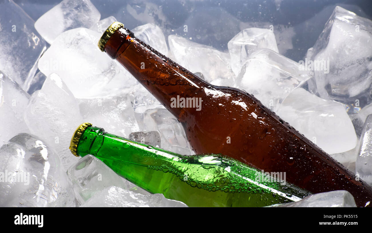Bottles of beer on ice Stock Photo - Alamy