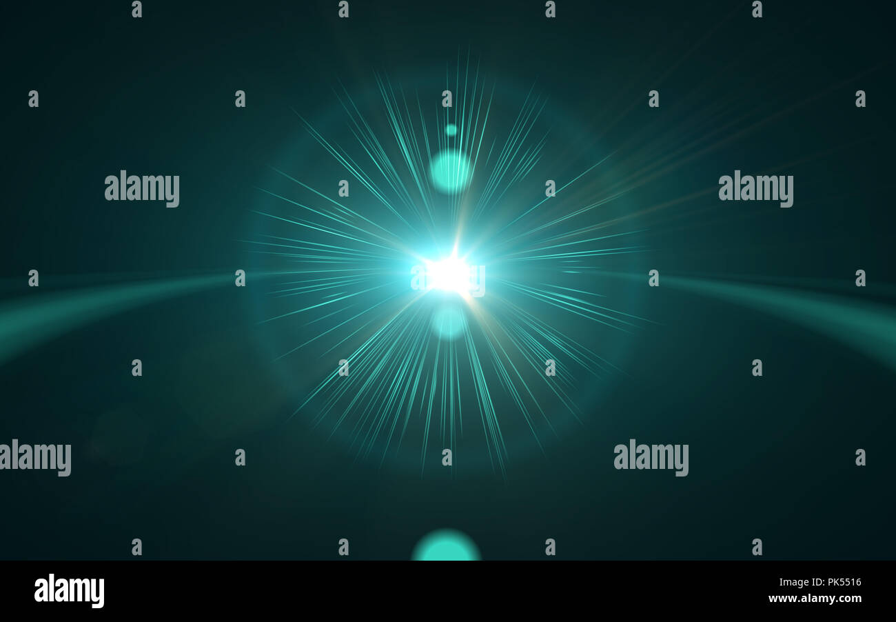 abstract sun burst with digital lens flare light over black background ...