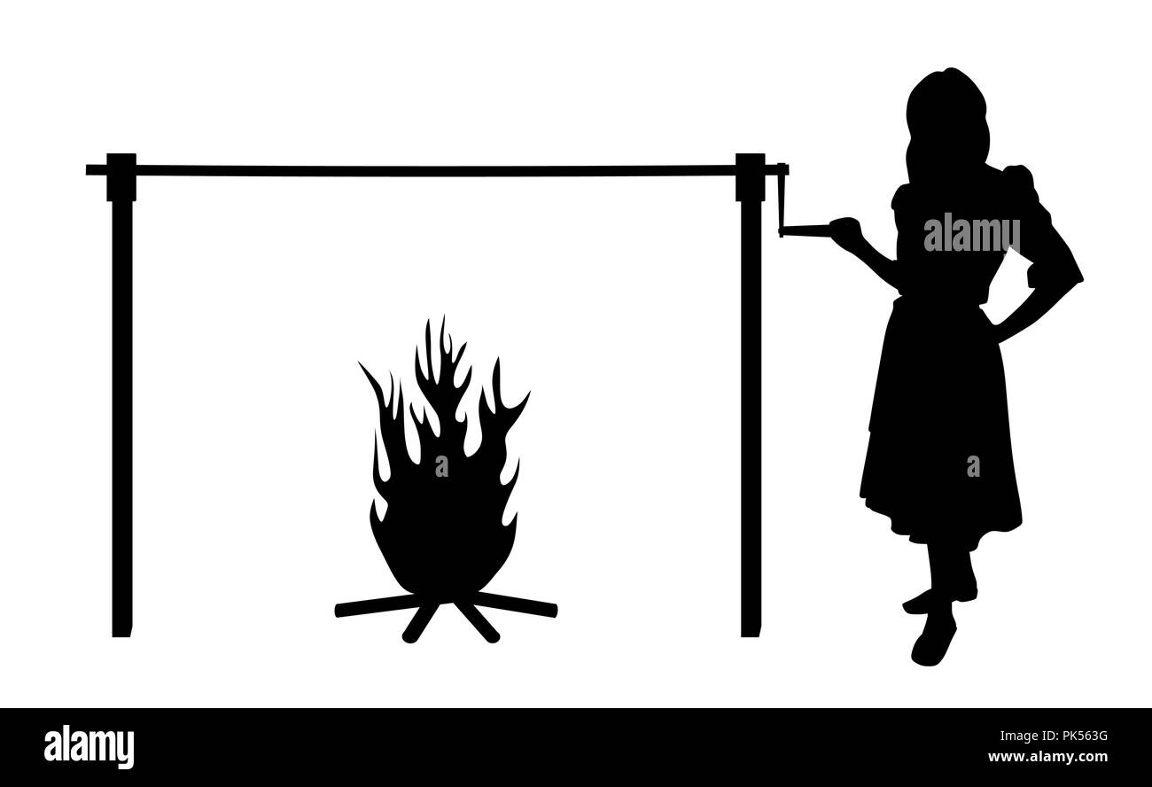 Woman and spit roast fire Stock Vector Image & Art - Alamy